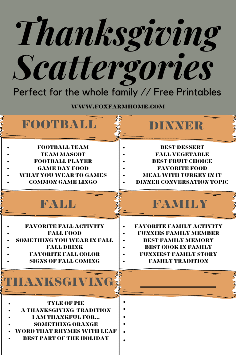 Thanksgiving Scattergories Game With Free Printables - Fox Farm Home