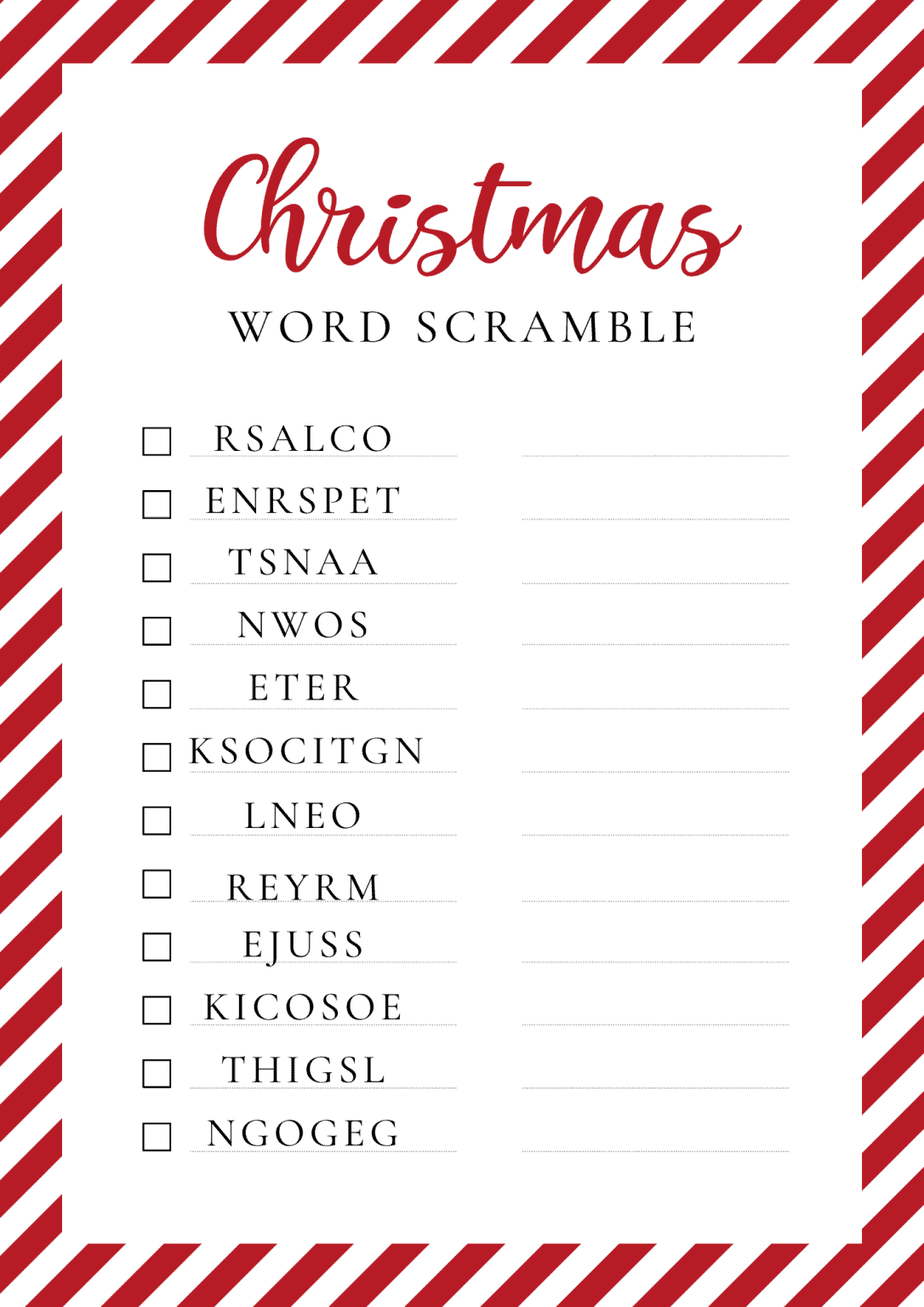 Christmas Word Scramble Game With Free PDF Printable - Fox Farm Home