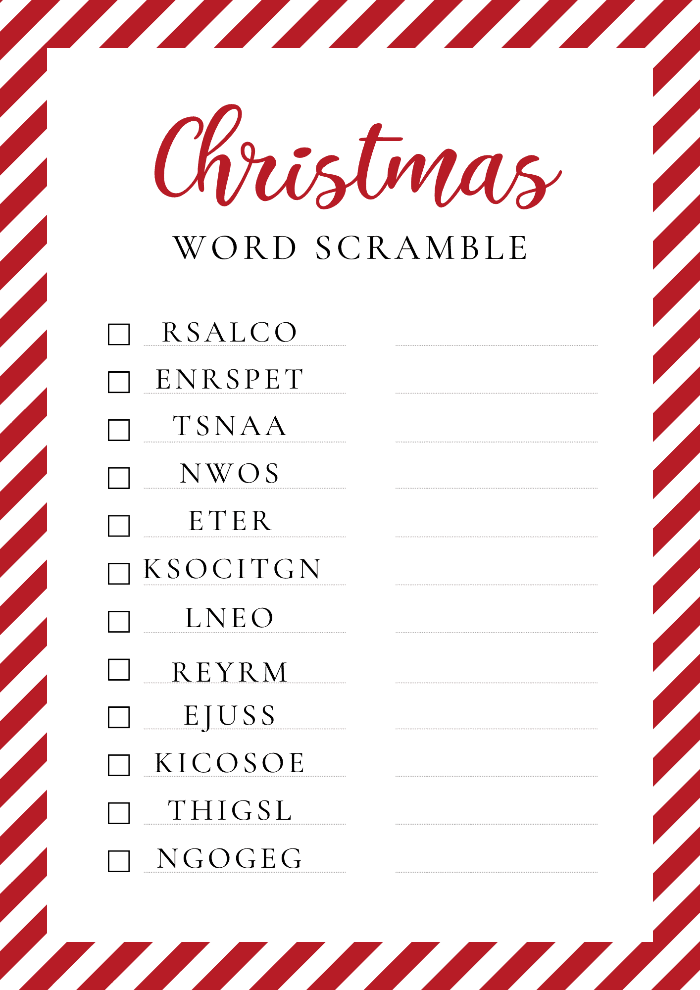 Christmas Word Scramble Game With Free PDF Printable - Fox Farm Home