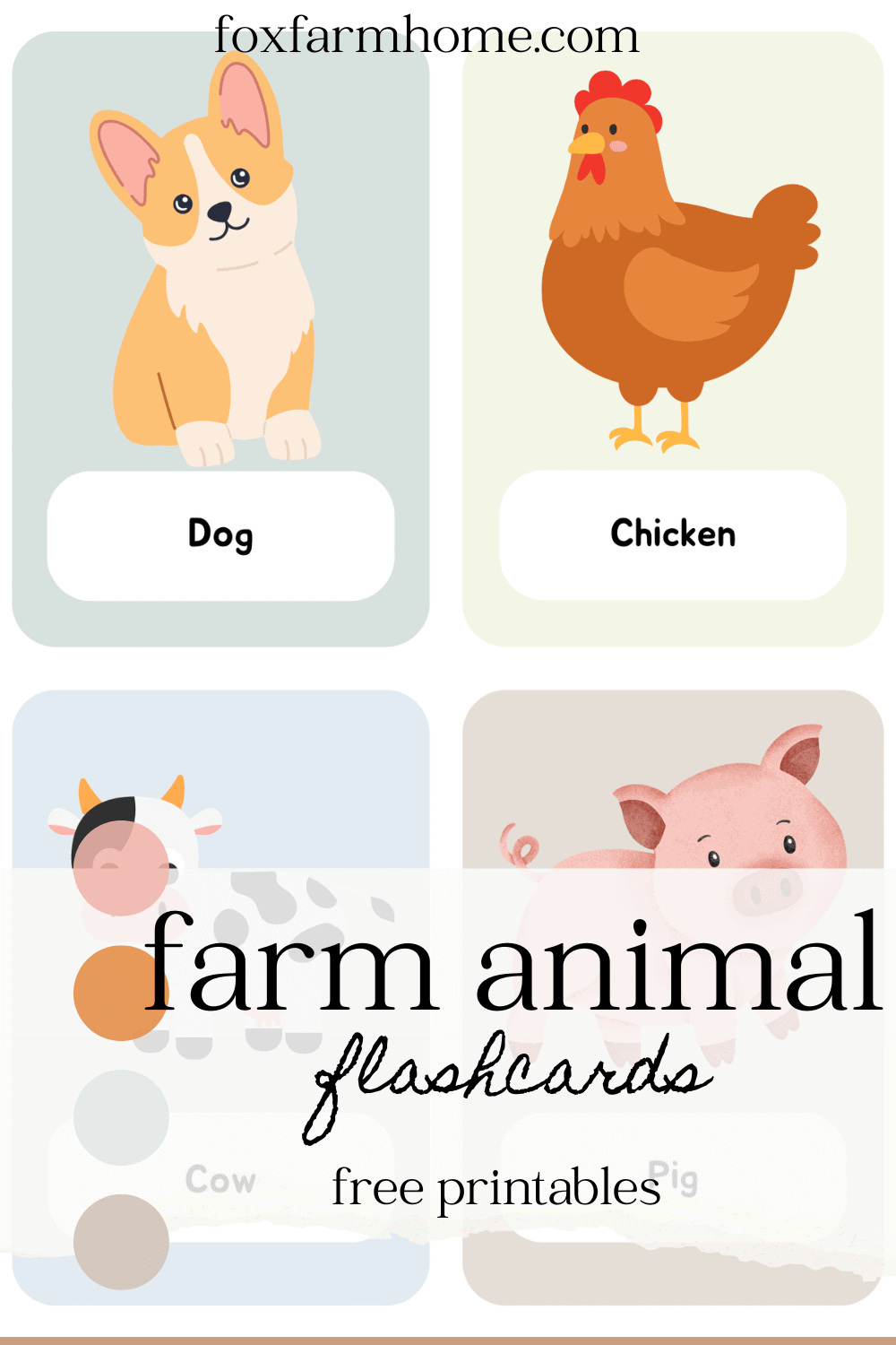 Farm Animal Flashcards For Kids- Free Printable - Fox Farm Home