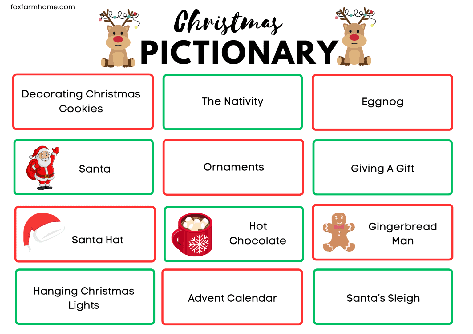 Christmas Pictionary Game For Families-Free Printable - Fox Farm Home