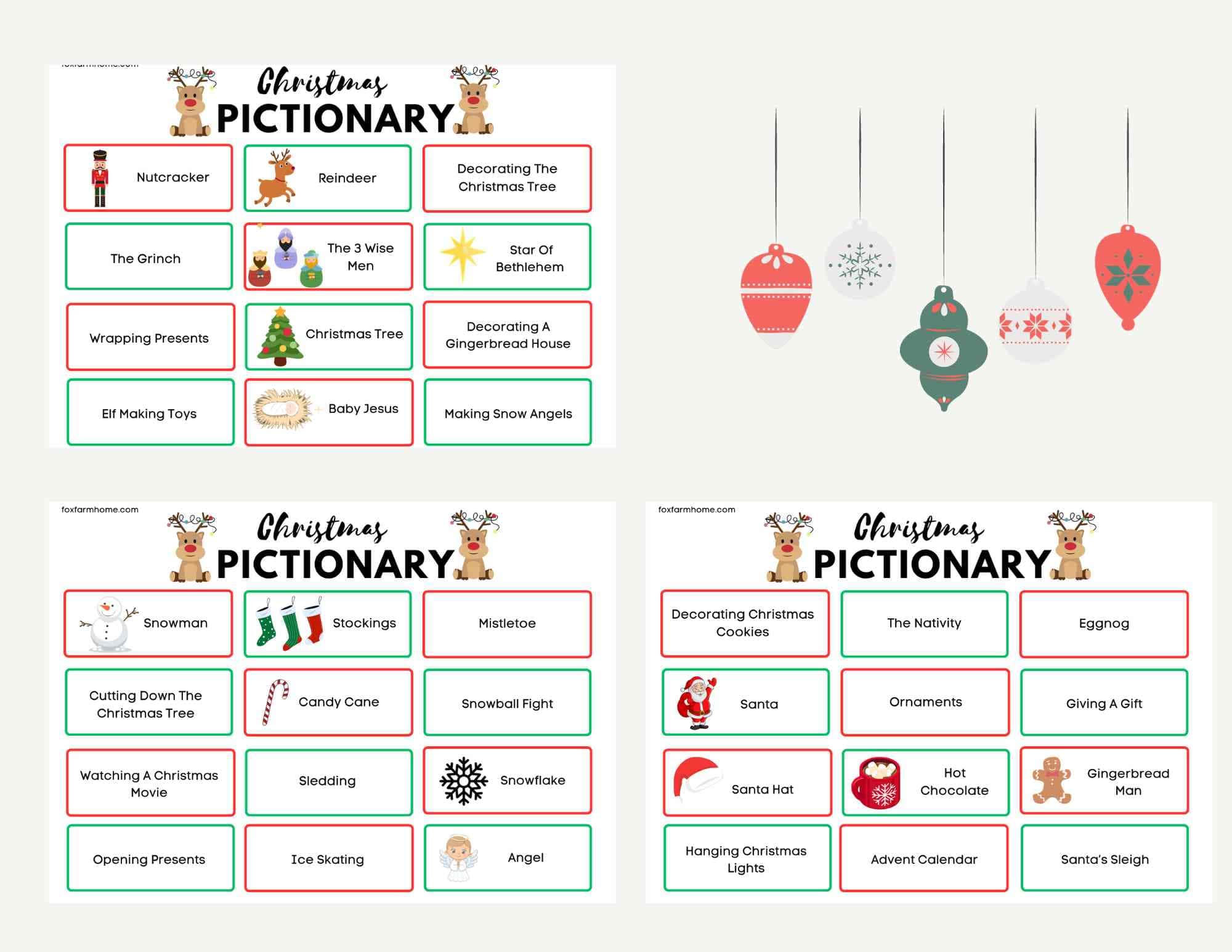 Christmas Pictionary Game For Families-Free Printable - Fox Farm Home