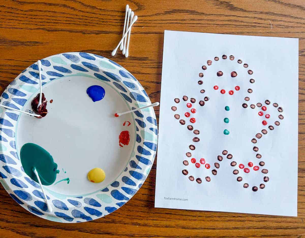 Gingerbread Man Q-Tip Painting-Free Printable Template - Fox Farm Home