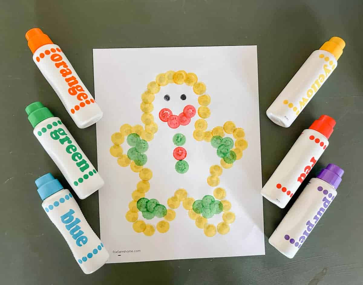 Gingerbread Man Q-Tip Painting-Free Printable Template - Fox Farm Home