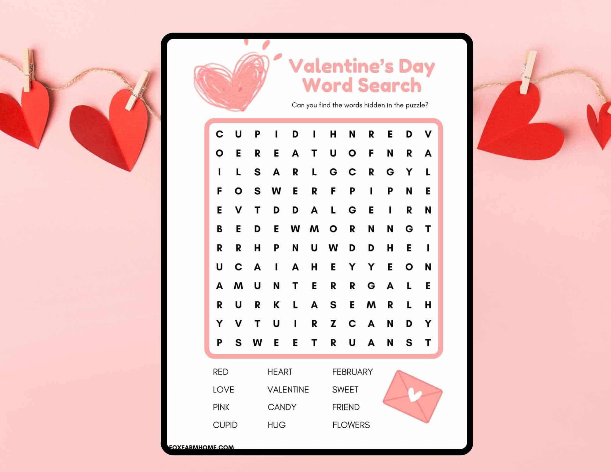 Valentine's Day Word Search- Free Printable Puzzle - Fox Farm Home