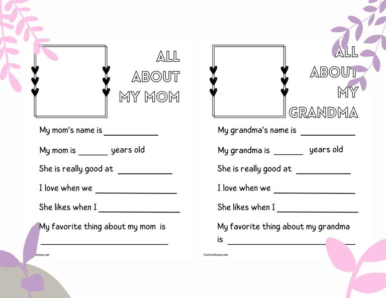 Printable Mother's Day Questionnaire (For Grandma's Too!) - Fox Farm Home