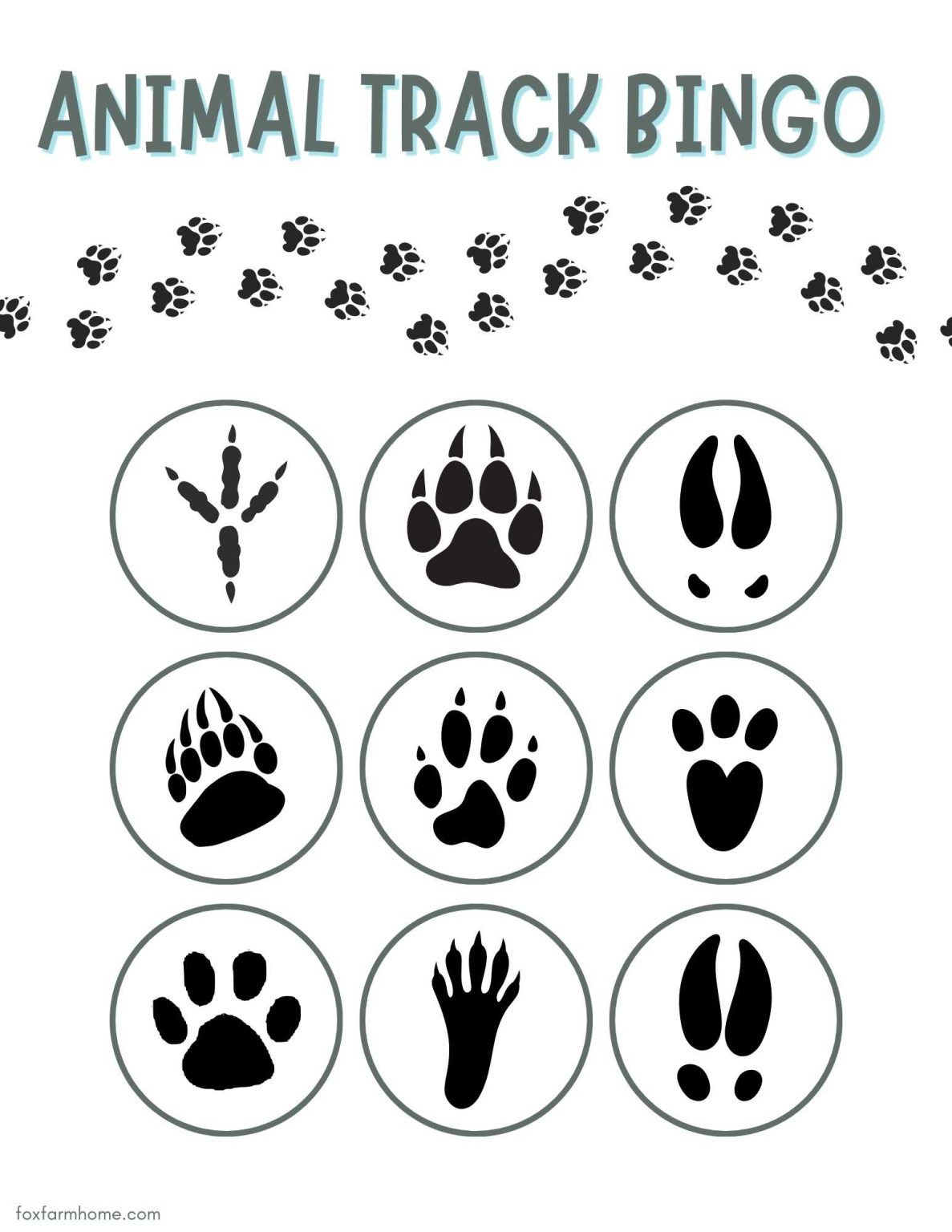 Free Animal Tracks Printable Cards | Nature Activity - Fox Farm Home