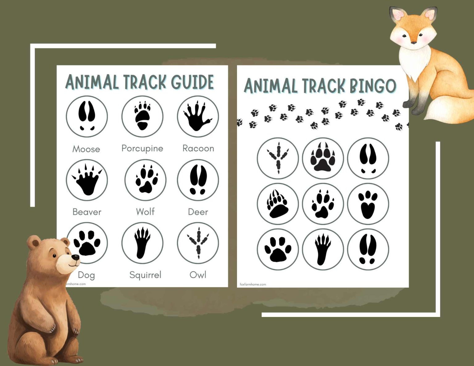 Animal Tracks Bingo Game For Kids- Free Printables - Fox Farm Home