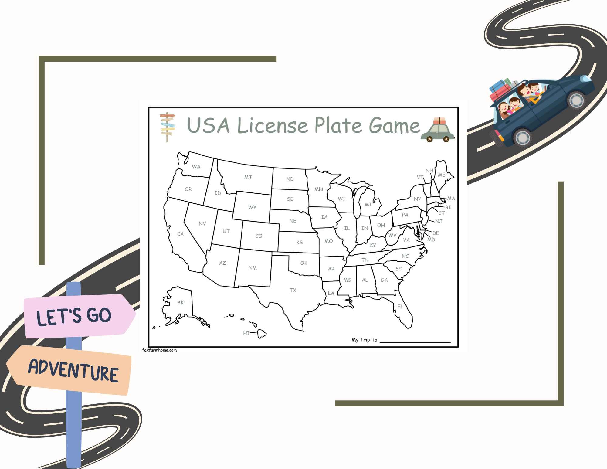 License Plate Game- Printable Road Trip Game For Kids - Fox Farm Home