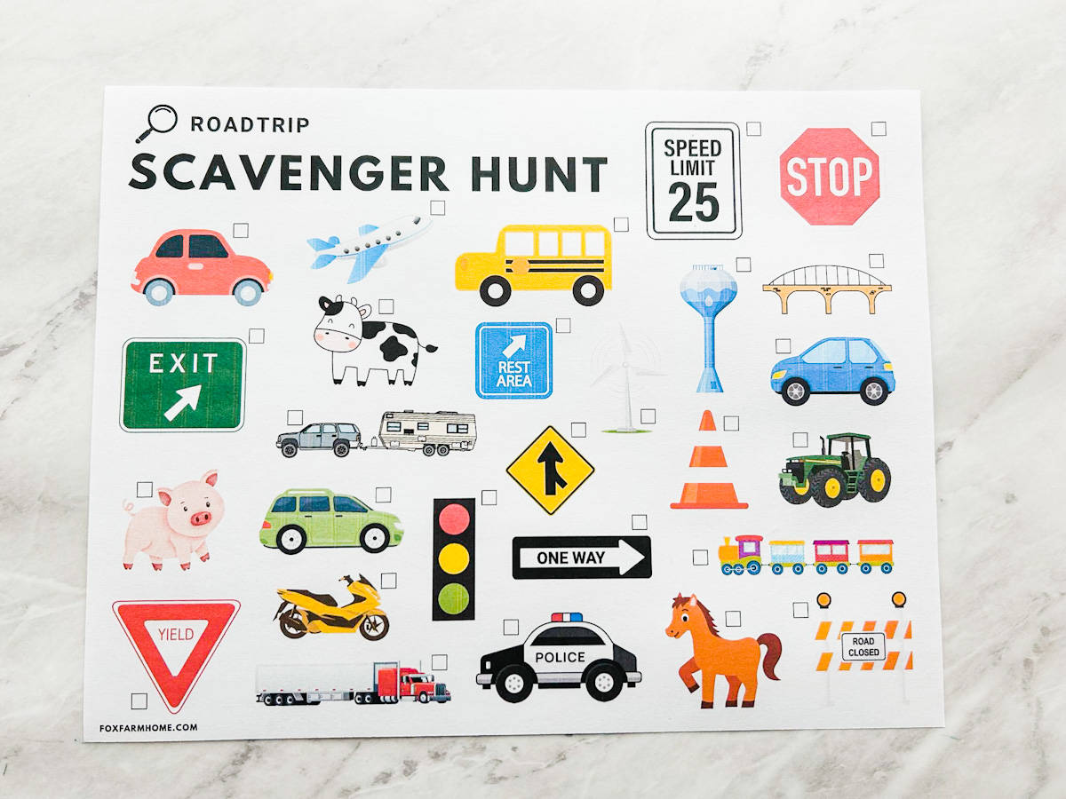 Road Trip Scavenger Hunt | Free Printable Car Game - Fox Farm Home