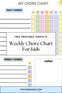 Free Printable Weekly Chore Chart For Kids - Fox Farm Home