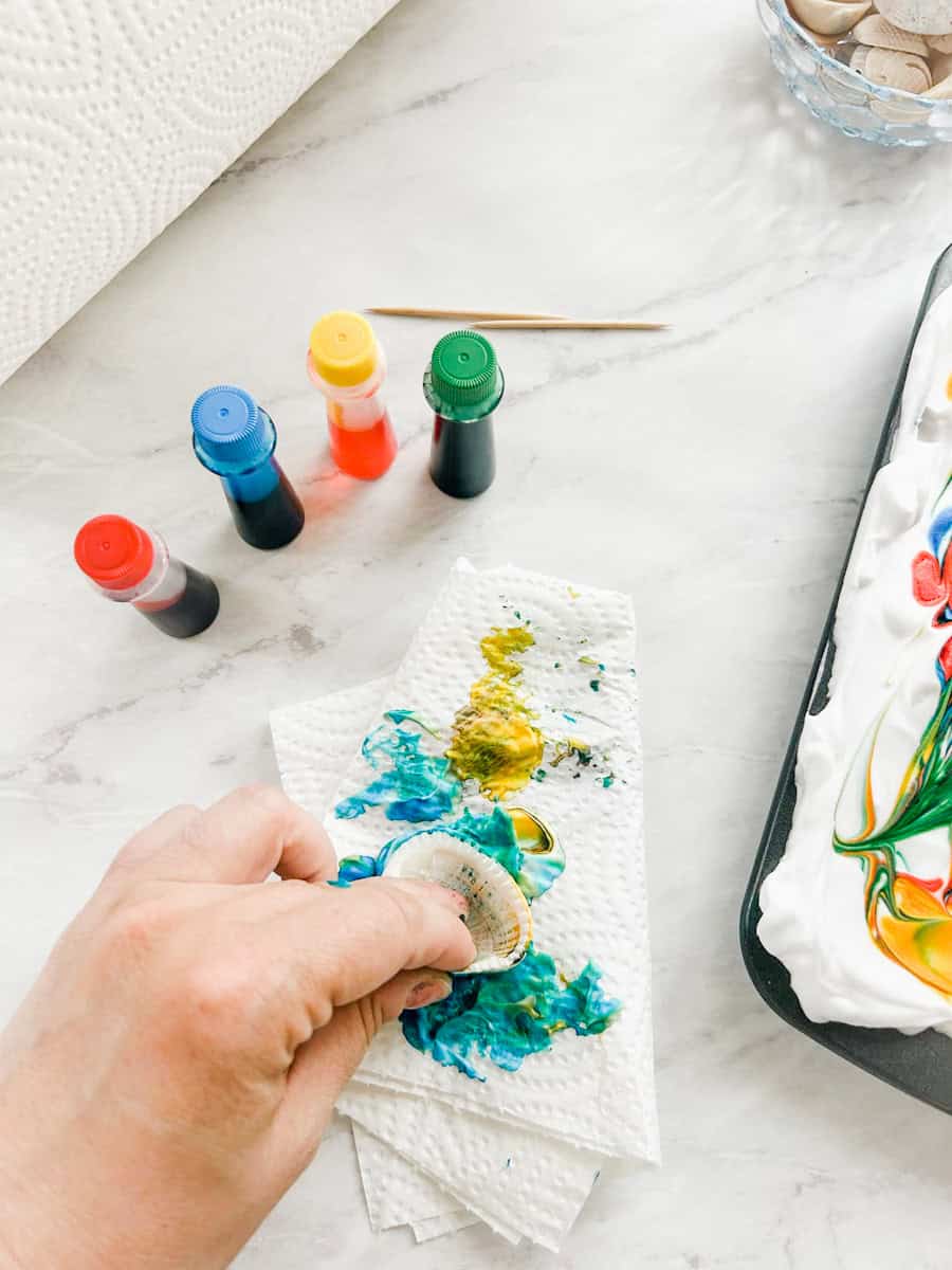 Fun Shaving Cream Marbled Seashell Art For Kids - Fox Farm Home