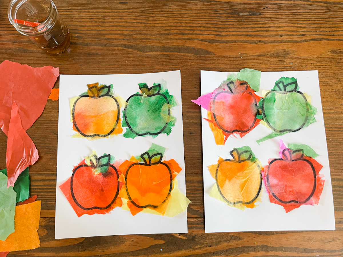 Tissue Paper Apple Craft (Free Template) - Fox Farm Home