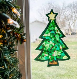 Tissue Paper Christmas Tree Suncatchers - Fox Farm Home