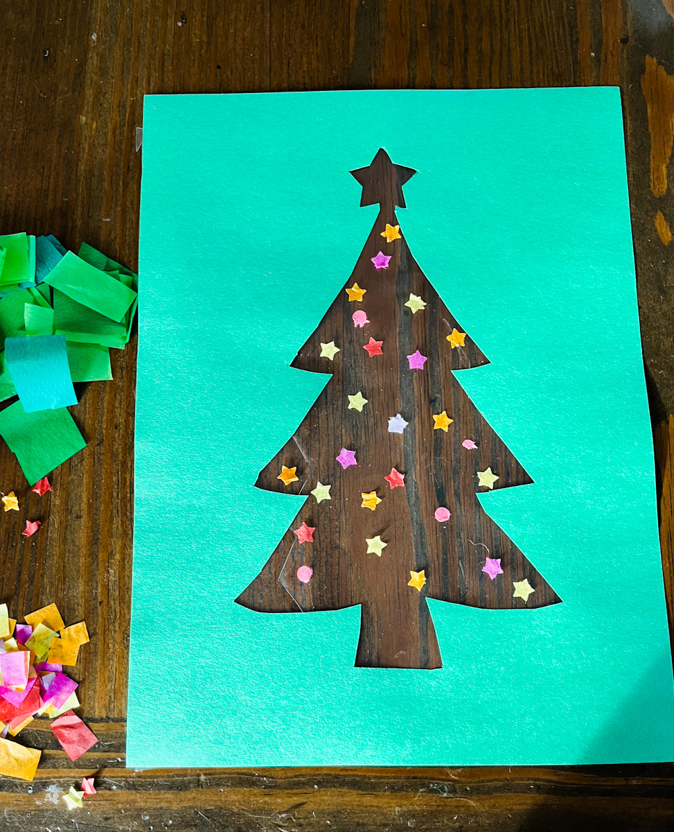 Tissue Paper Christmas Tree Suncatchers - Fox Farm Home