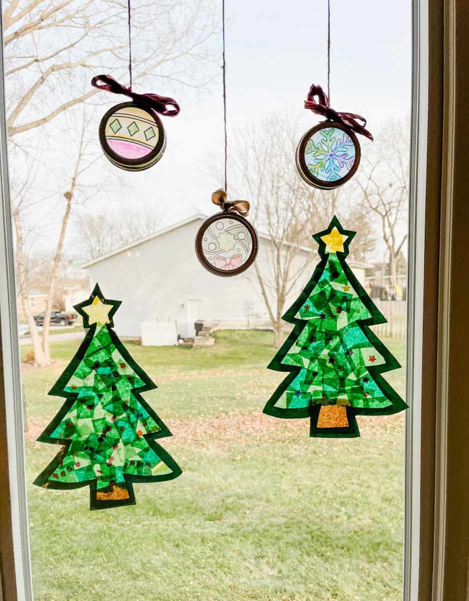 Tissue Paper Christmas Tree Suncatchers - Fox Farm Home