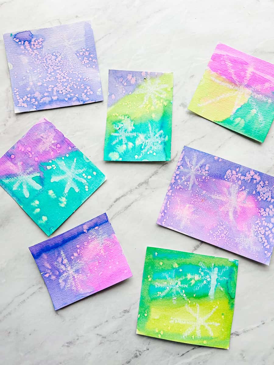 Salt and Watercolor Snowflake Art - Fox Farm Home