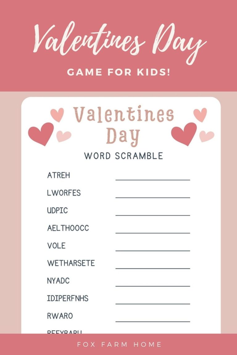 Valentine's Day Word Scramble- Free Printable Game - Fox Farm Home
