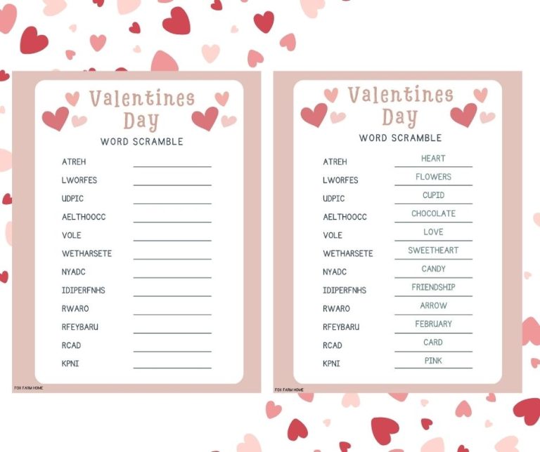 Valentine's Day Word Scramble- Free Printable Game - Fox Farm Home