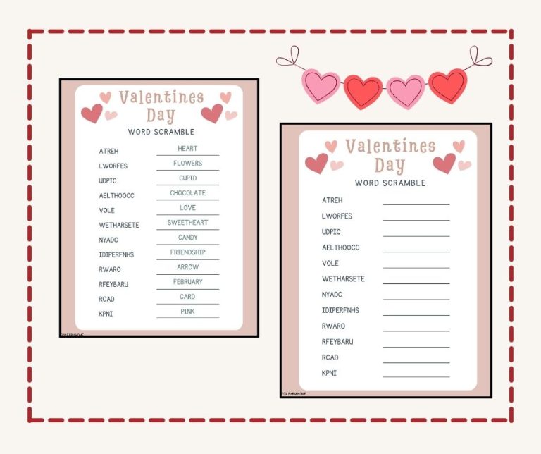 Valentine's Day Word Scramble- Free Printable Game - Fox Farm Home