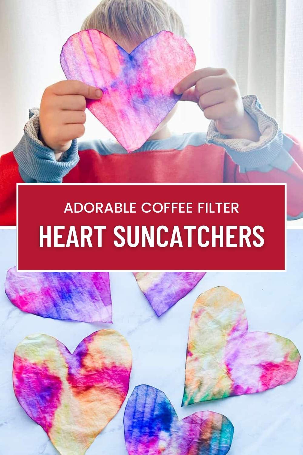 Valentine's Coffee Filter Heart Suncatcher Craft - Fox Farm Home