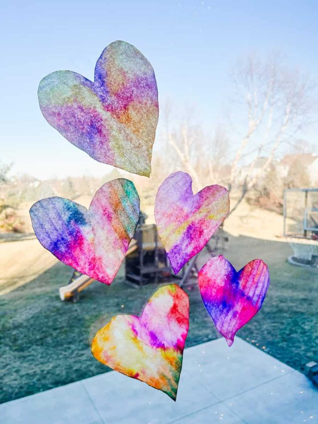 Valentine's Coffee Filter Heart Suncatcher Craft - Fox Farm Home