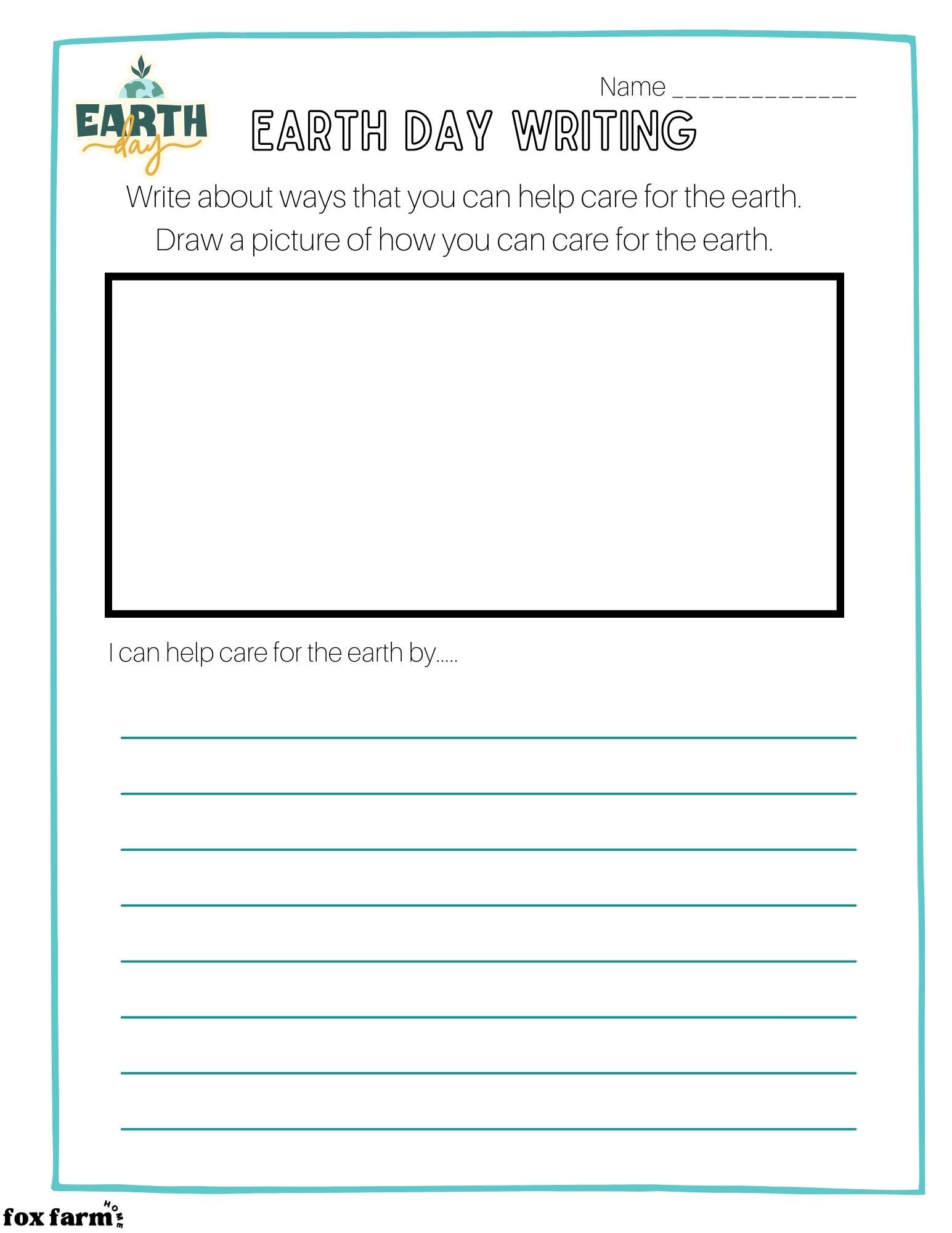 Free Printable Earth Day Writing Activity For Kids - Fox Farm Home