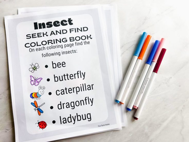 Free Insect Coloring Pages | Seek & Find Activity - Fox Farm Home