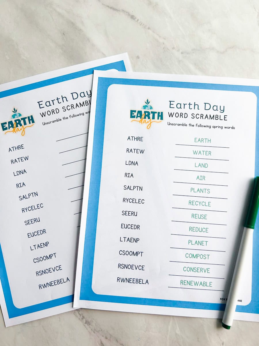 Earth Day Word Scramble | Fun Earth Day Activity - Fox Farm Home