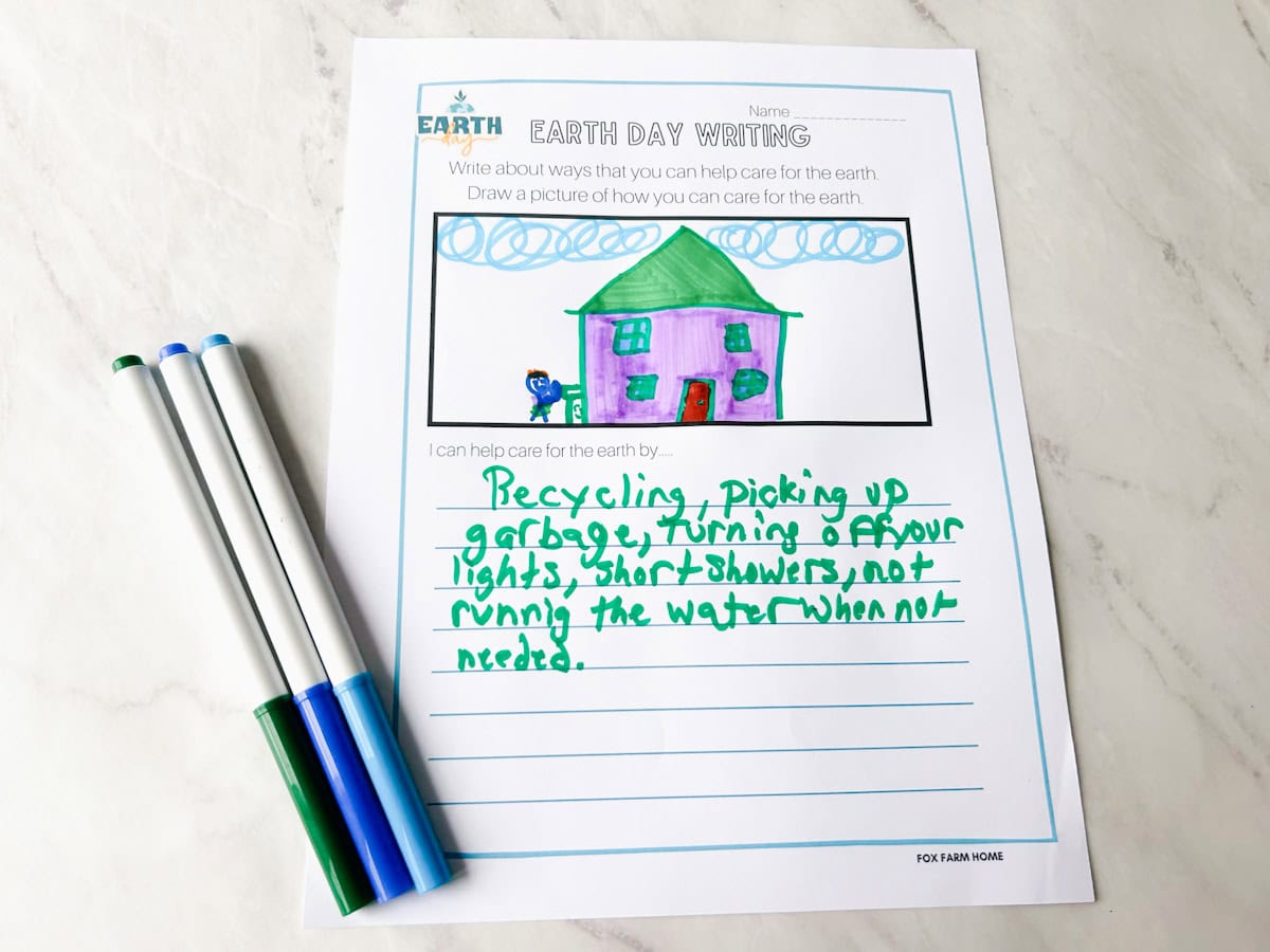 Free Printable Earth Day Writing Activity For Kids - Fox Farm Home