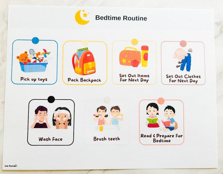 Bedtime Routine Chart- Free Printable Visual Schedule - Fox Farm Home
